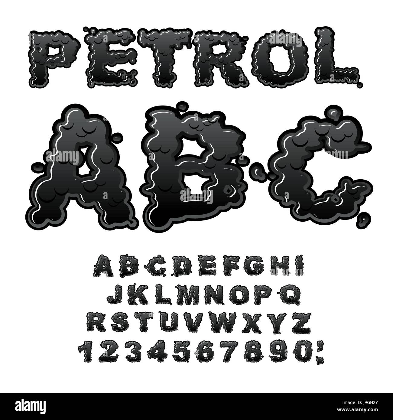 Petrol ABC. Oil font. Black letters. Liquid lettring. Alphabet ...