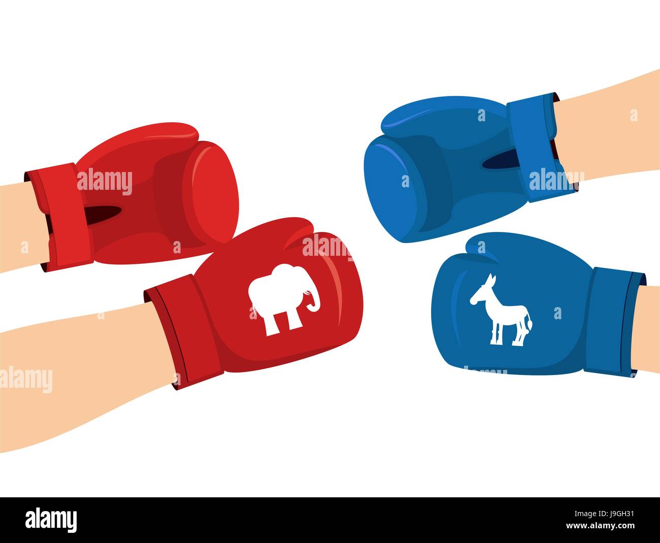 Elephant and Donkey boxing gloves. Symbols of USA political party ...