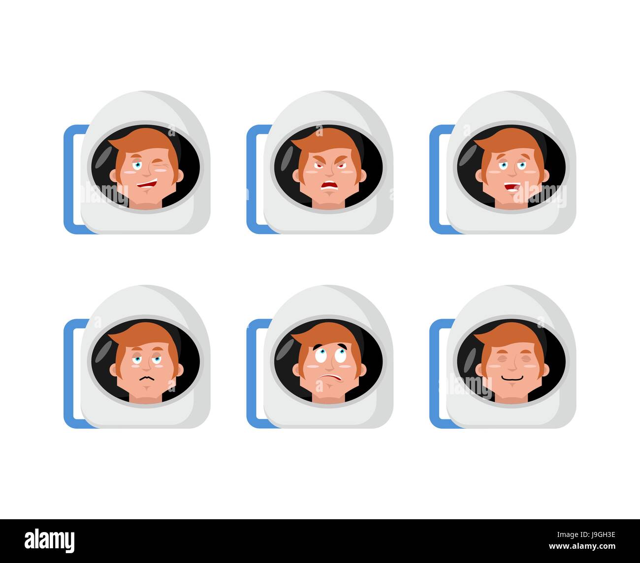 Emotions astronaut. Set expressions avatar spaceman. Good and evil ...