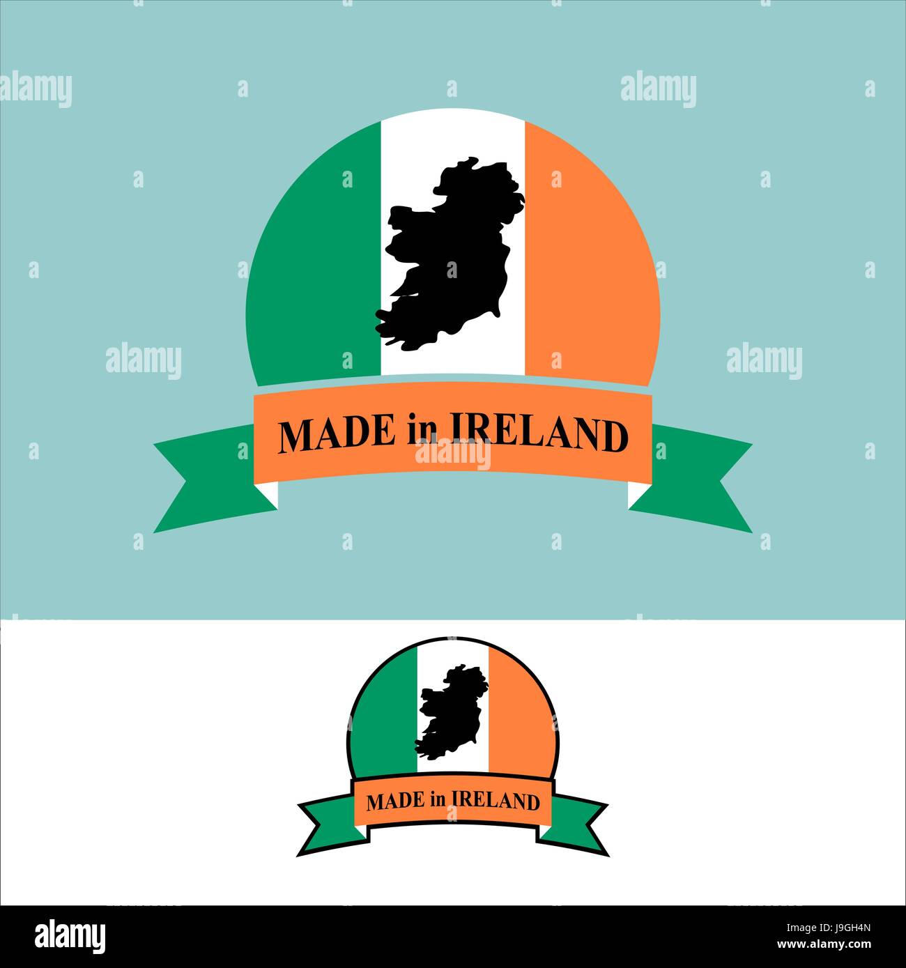 Made in Ireland. logo for product. Map of Ireland and Ribbon with ...