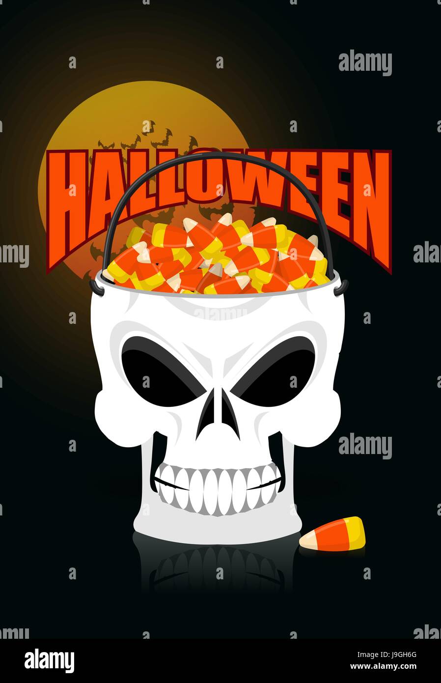 Happy halloween skull basket candy corn. Trick or treat. Sweets for ...