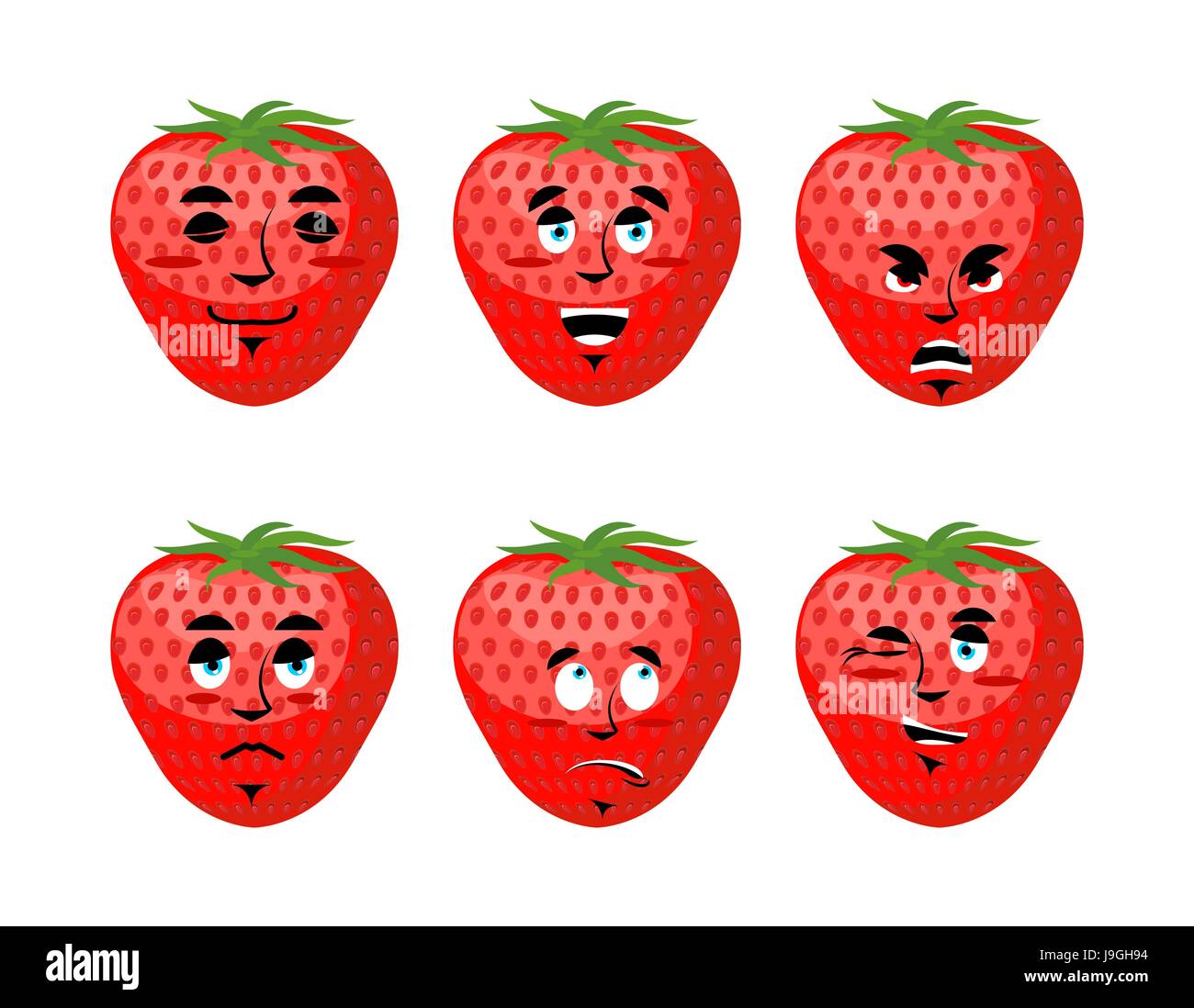 Strawberry emotions set. Red berry evil and good. harvest asleep and ...