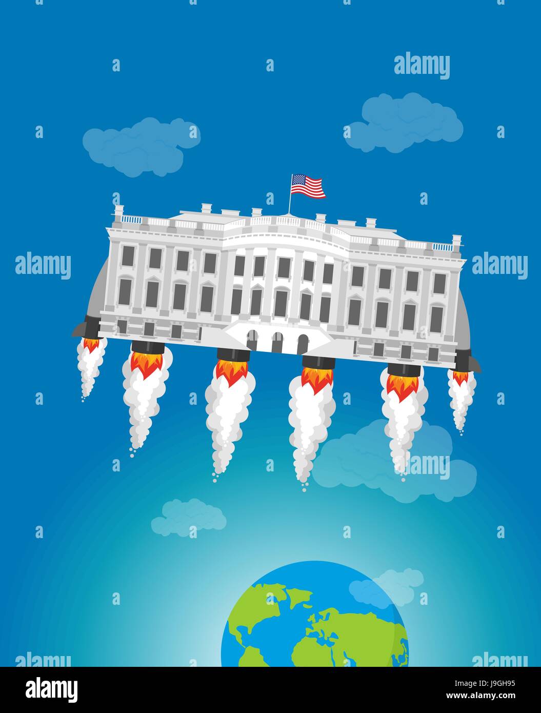 White house in space. USA President Residence rocket turbo. American ...