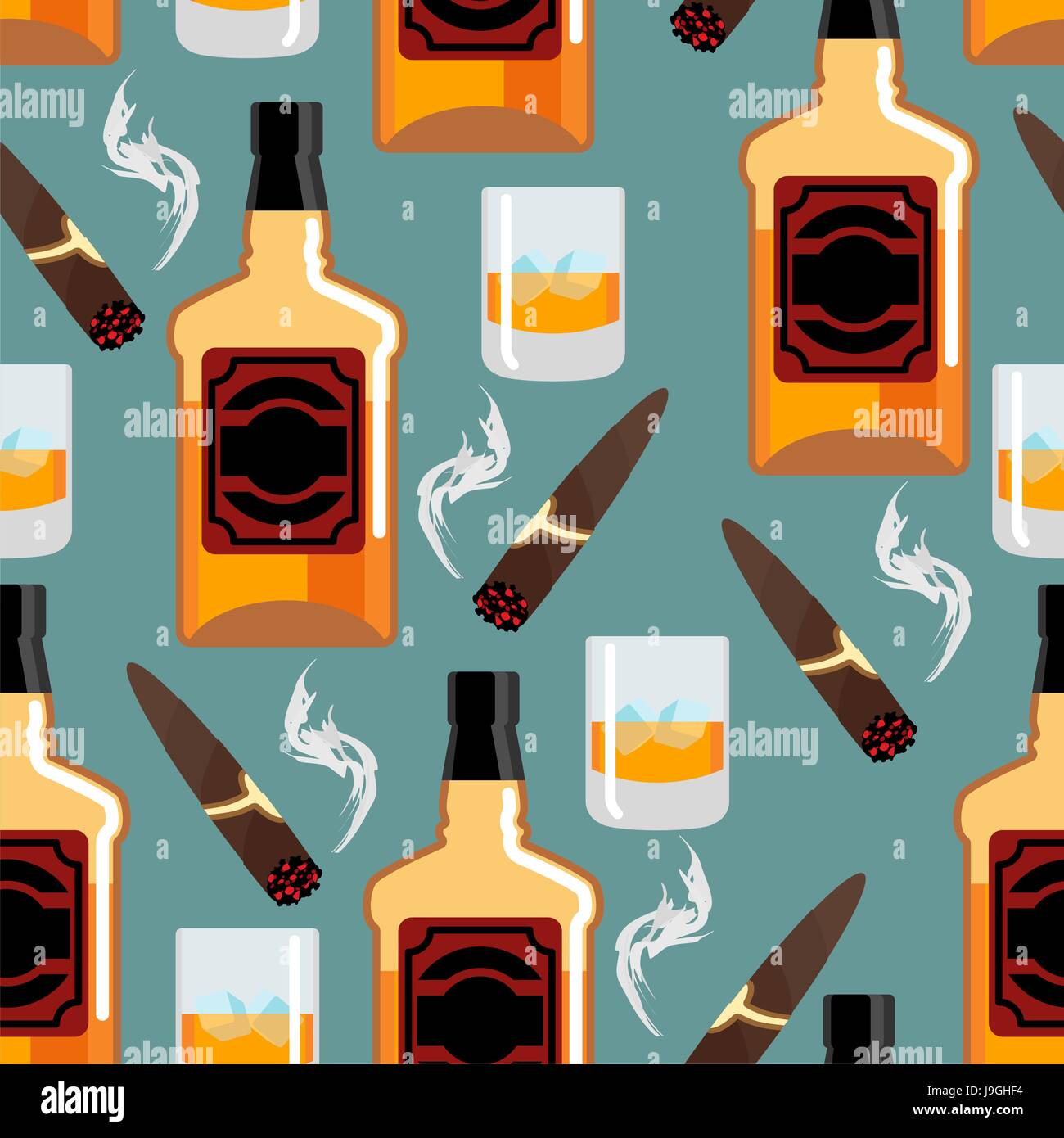 Whiskey with ice seamless pattern. Gentleman background. Bottle of ...