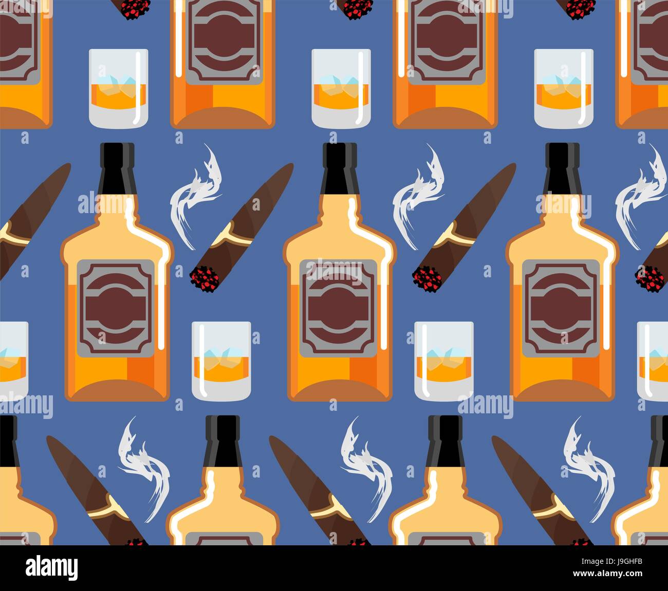 Whiskey with ice seamless pattern. Gentleman background. Bottle of ...