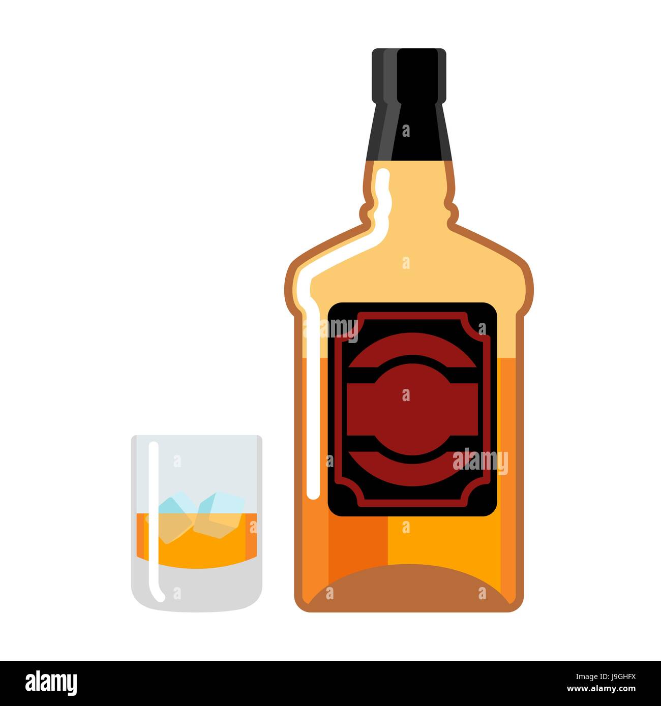 Bottle and Glass of whiskey and ice. flacon scotch. Drink on white ...