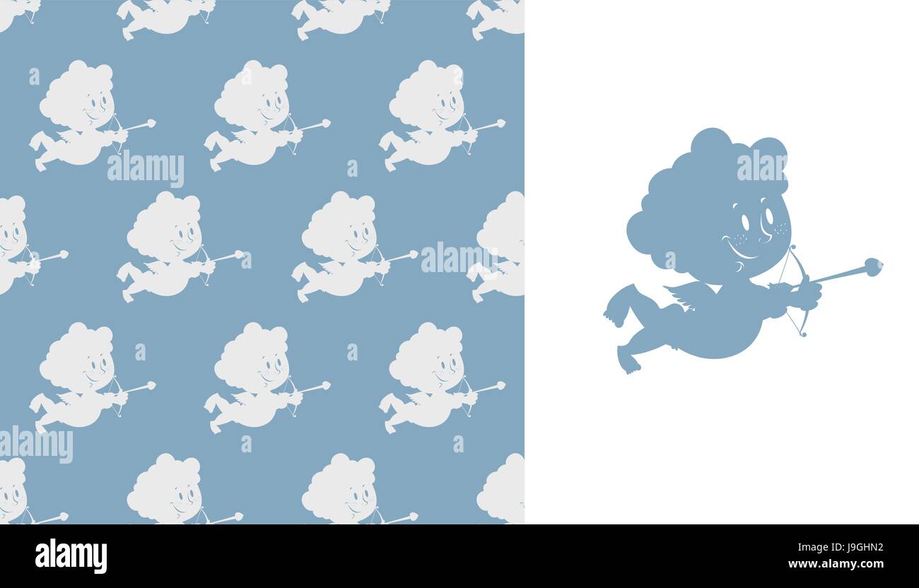 Cupid seamless pattern. Silhouette of Cupid. Cute Angel with bow and ...