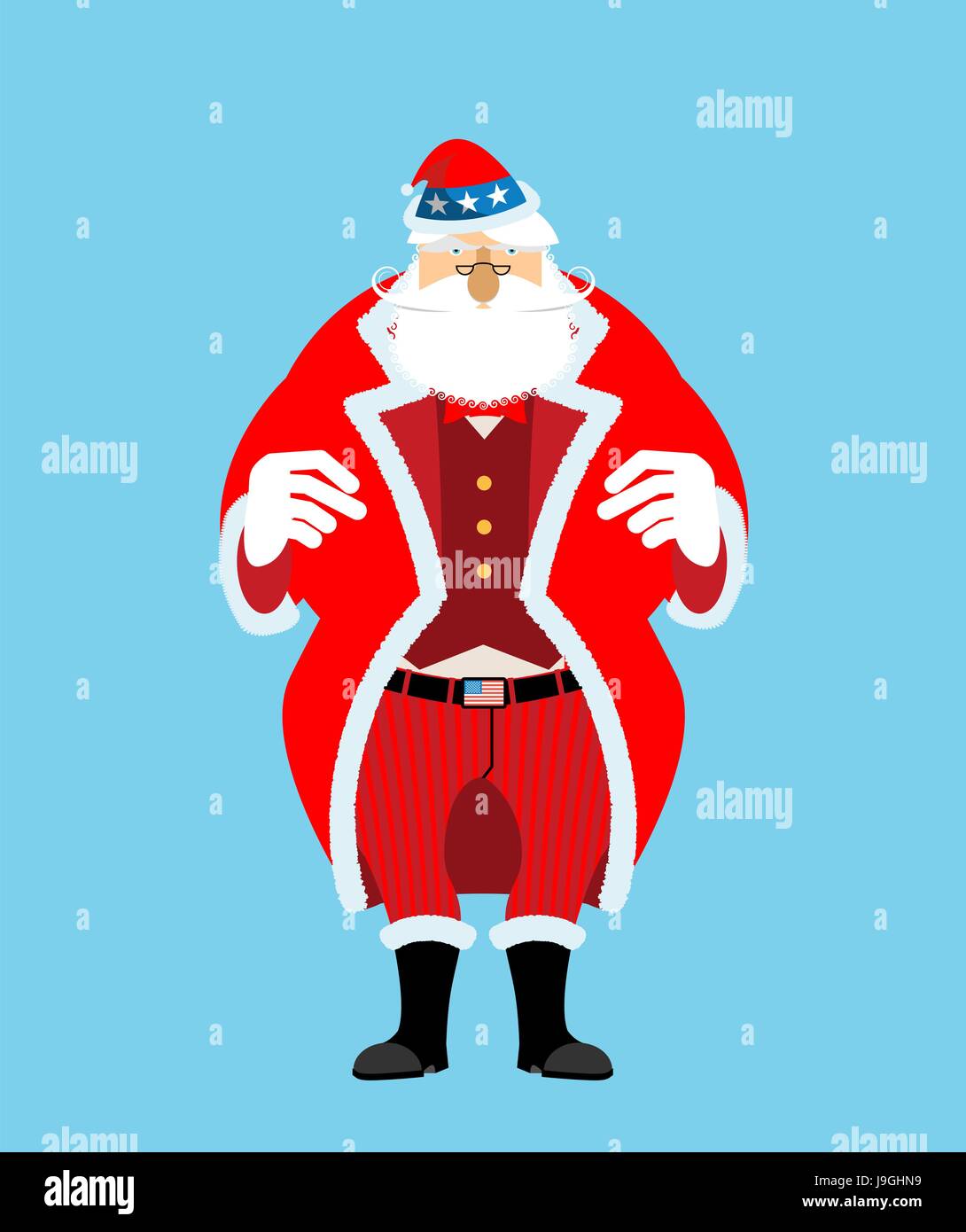 Santa Uncle Sam. American Christmas Claus. Patriotic grandfather white ...