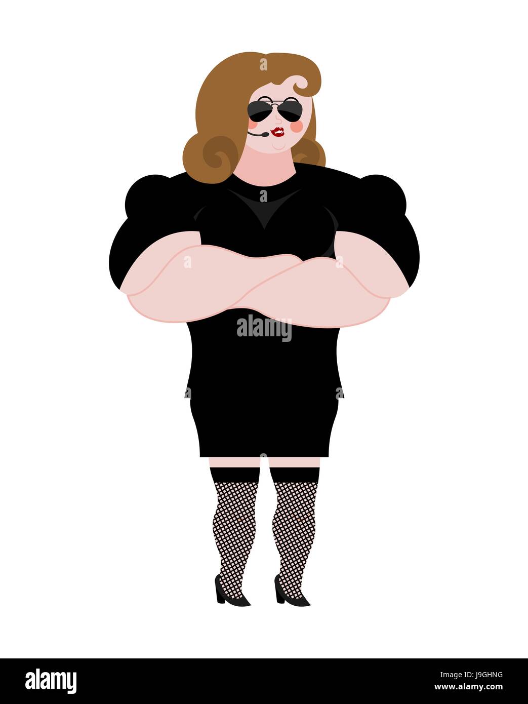 Female Bodyguard. Strong Woman guard at nightclub. Black suit and hands ...