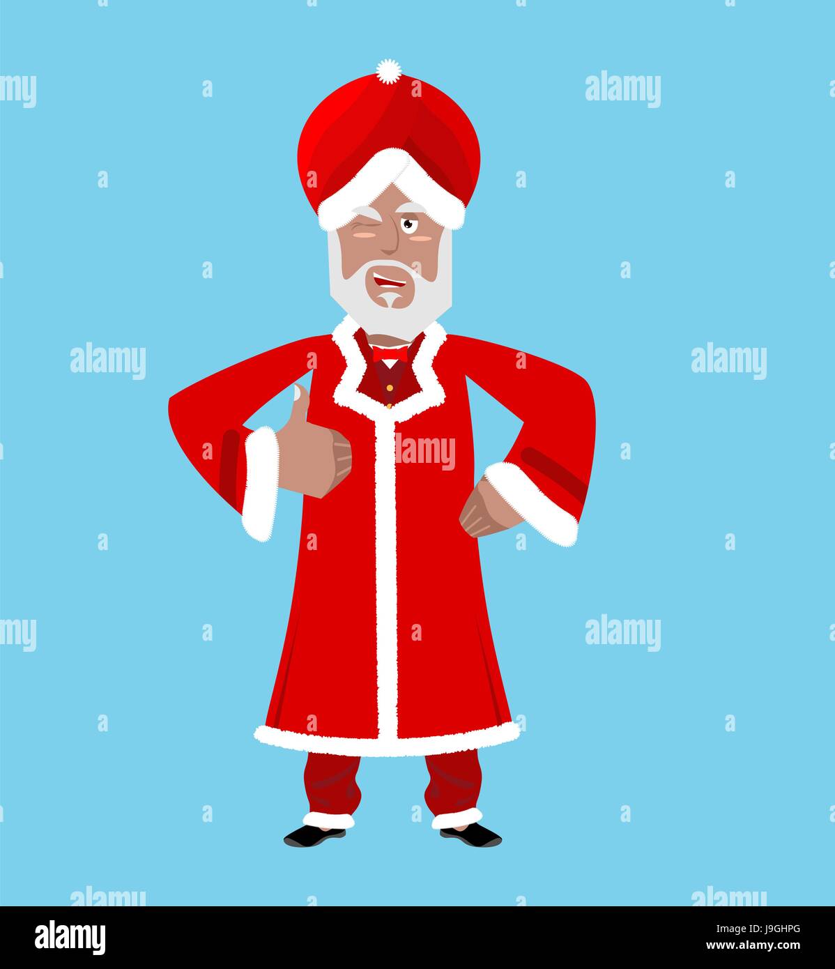 Santa India. Christmas Indian Claus. Red Turban fur. East Grandpa New ...
