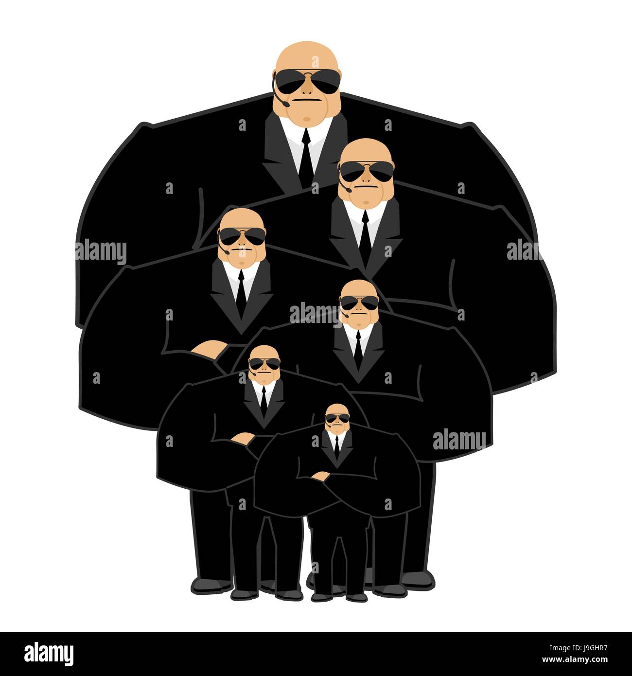 Bodyguard family. Black suit and hands-free. Security man. Protection ...