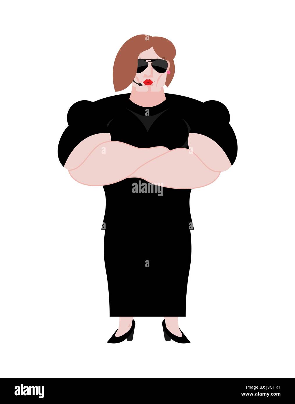 Female Bodyguard. Strong Woman guard at nightclub. Black suit and hands ...