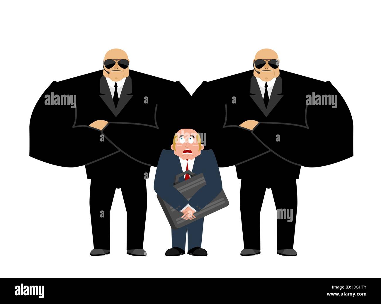 Bodyguard Services and businessman with suitcase. VIP protection. Black ...