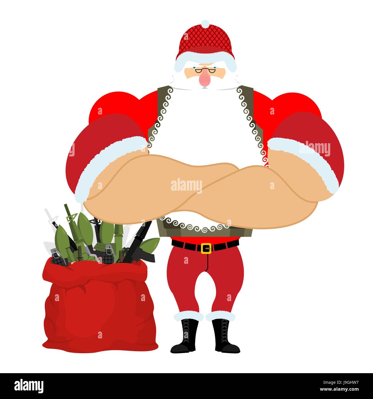 Santa Army with ammunition. Soldier Claus. Christmas War. Defender of ...