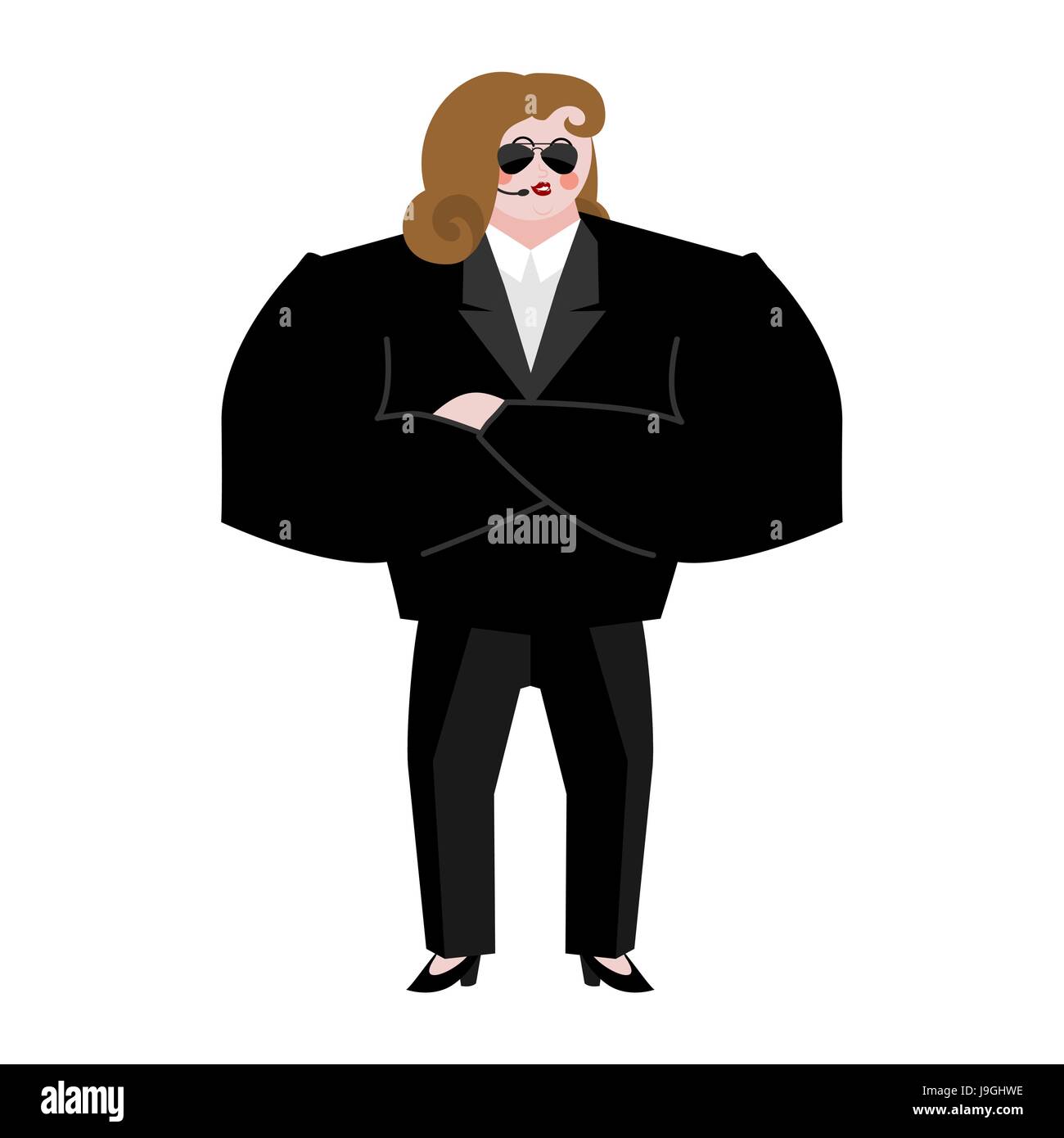 Female Bodyguard. Strong Woman guard at nightclub. Black suit and hands ...