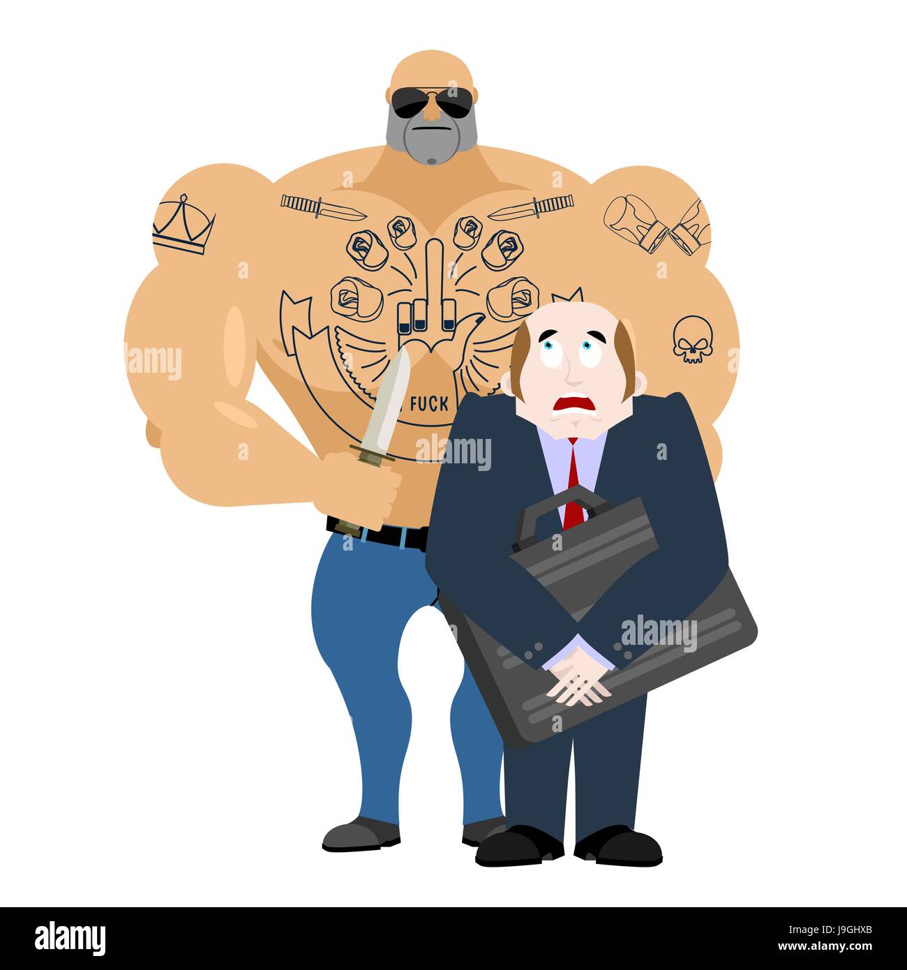 Robbery man. Criminal with knife robbing businessman with suitcase ...