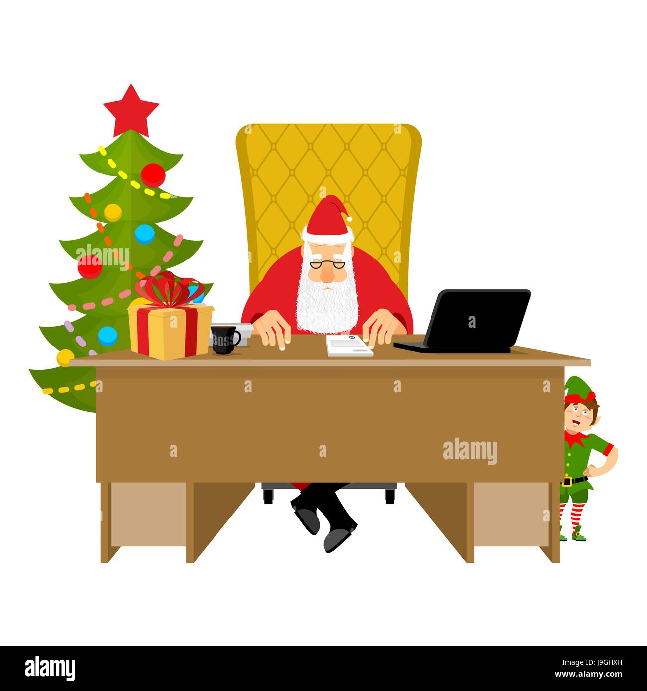 Santa Claus Office. Christmas work. Desk and chair boss. Grandpa ...