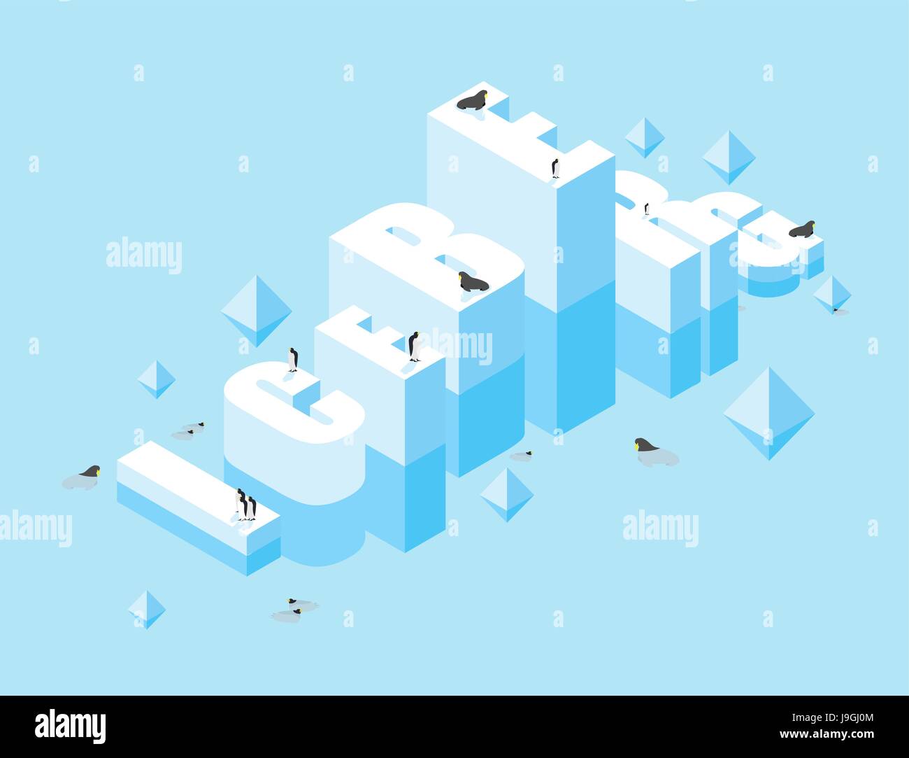 Iceberg. 3D letters of ice. Icy letters typography. Large cold ice ...