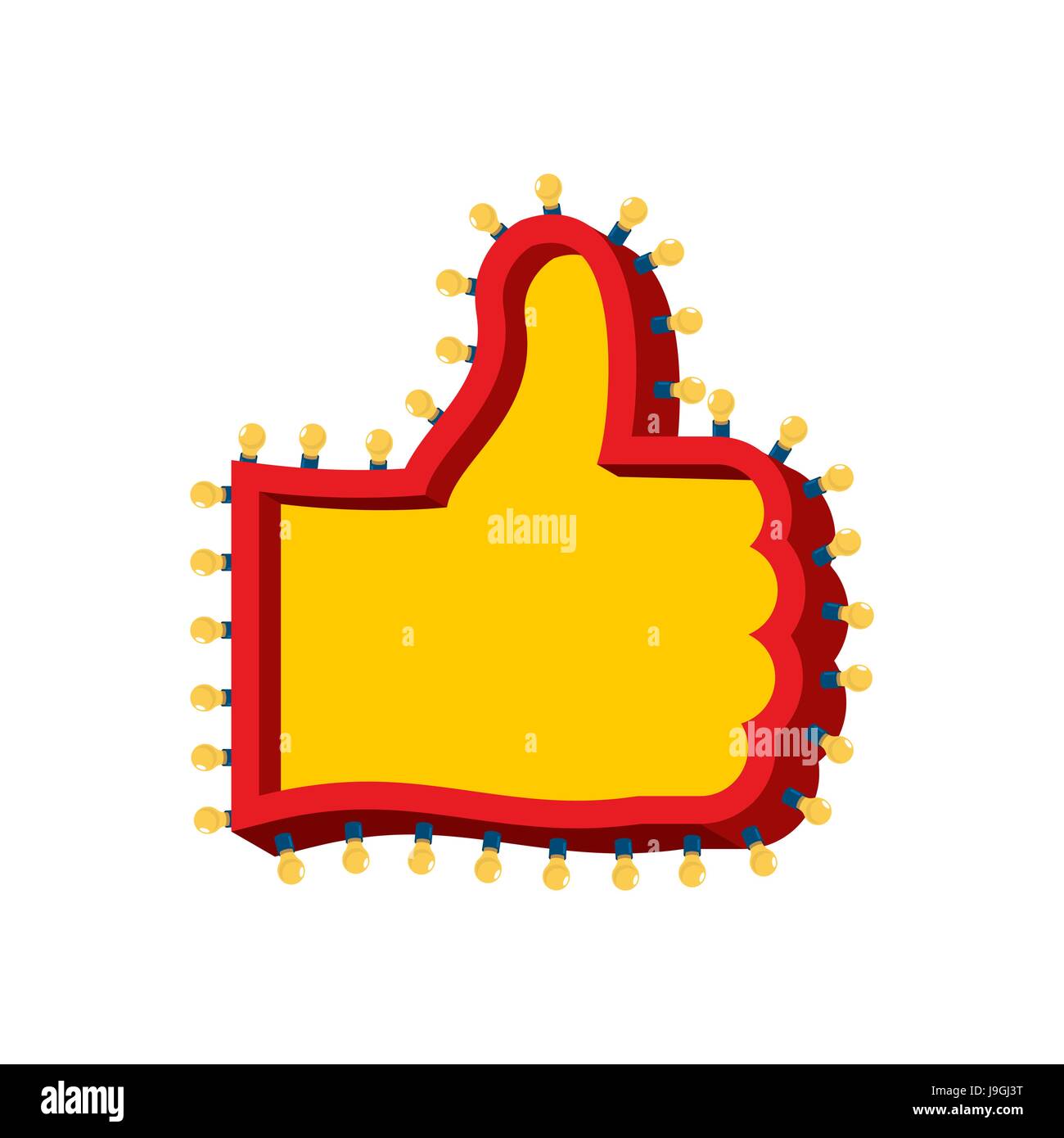 Thumb up sign with glowing lights. Like symbol of retro plate Hand with ...