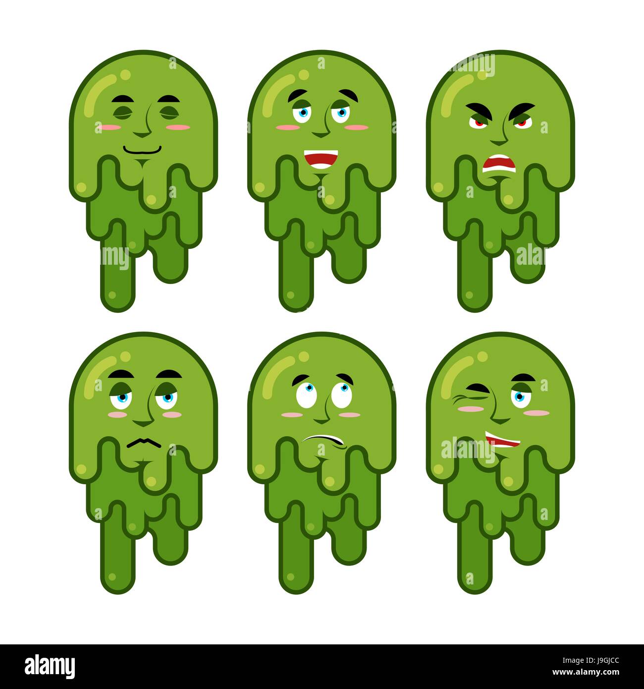 Booger emotions set. Cheerful and sad snot. Evil and good of snivel ...