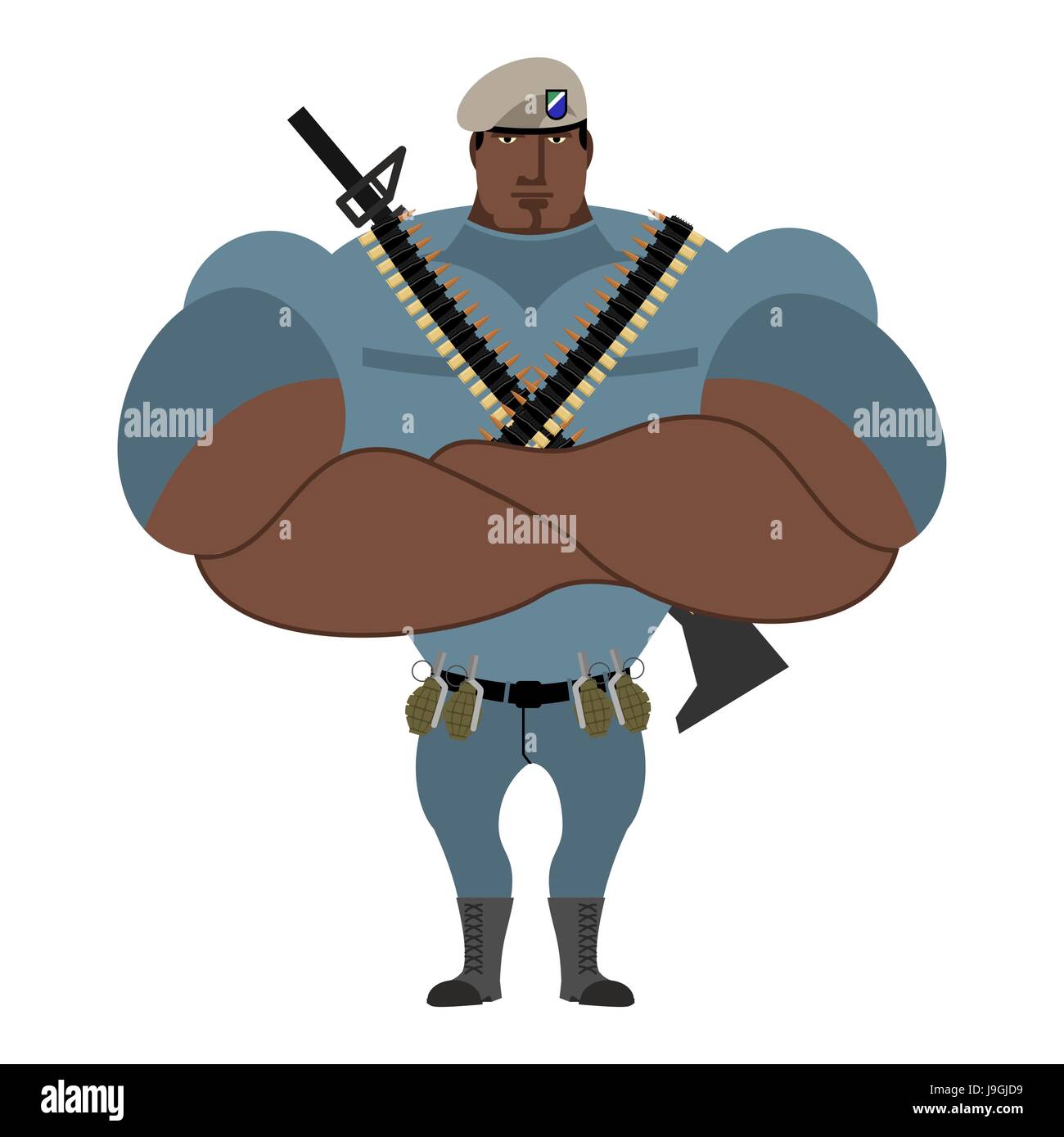 Military strong. Powerful big soldier. Beige beret special forces ...
