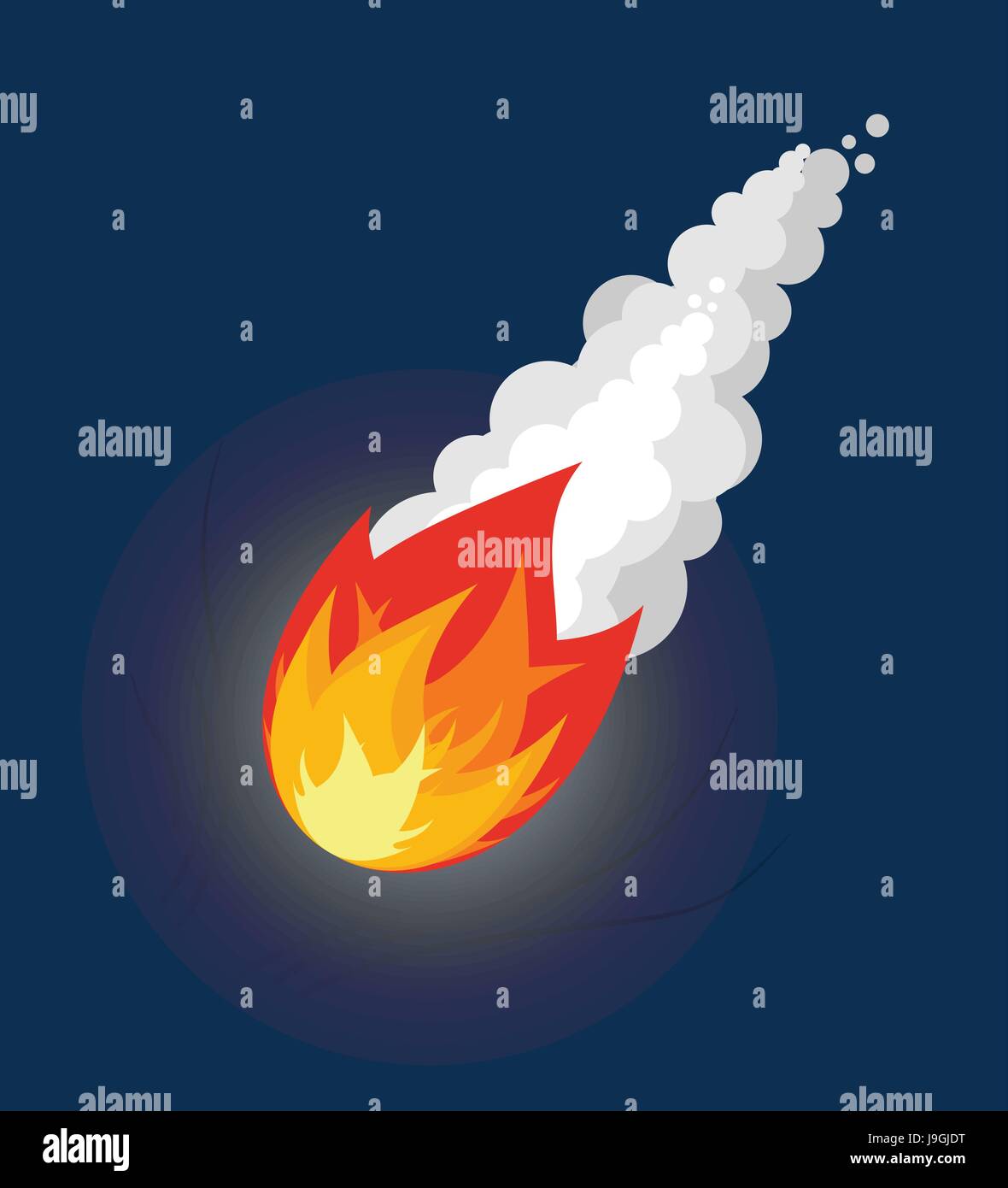 Flying Meteor. Fireball with smoke. Flying Comet in sky. Space asteroid ...