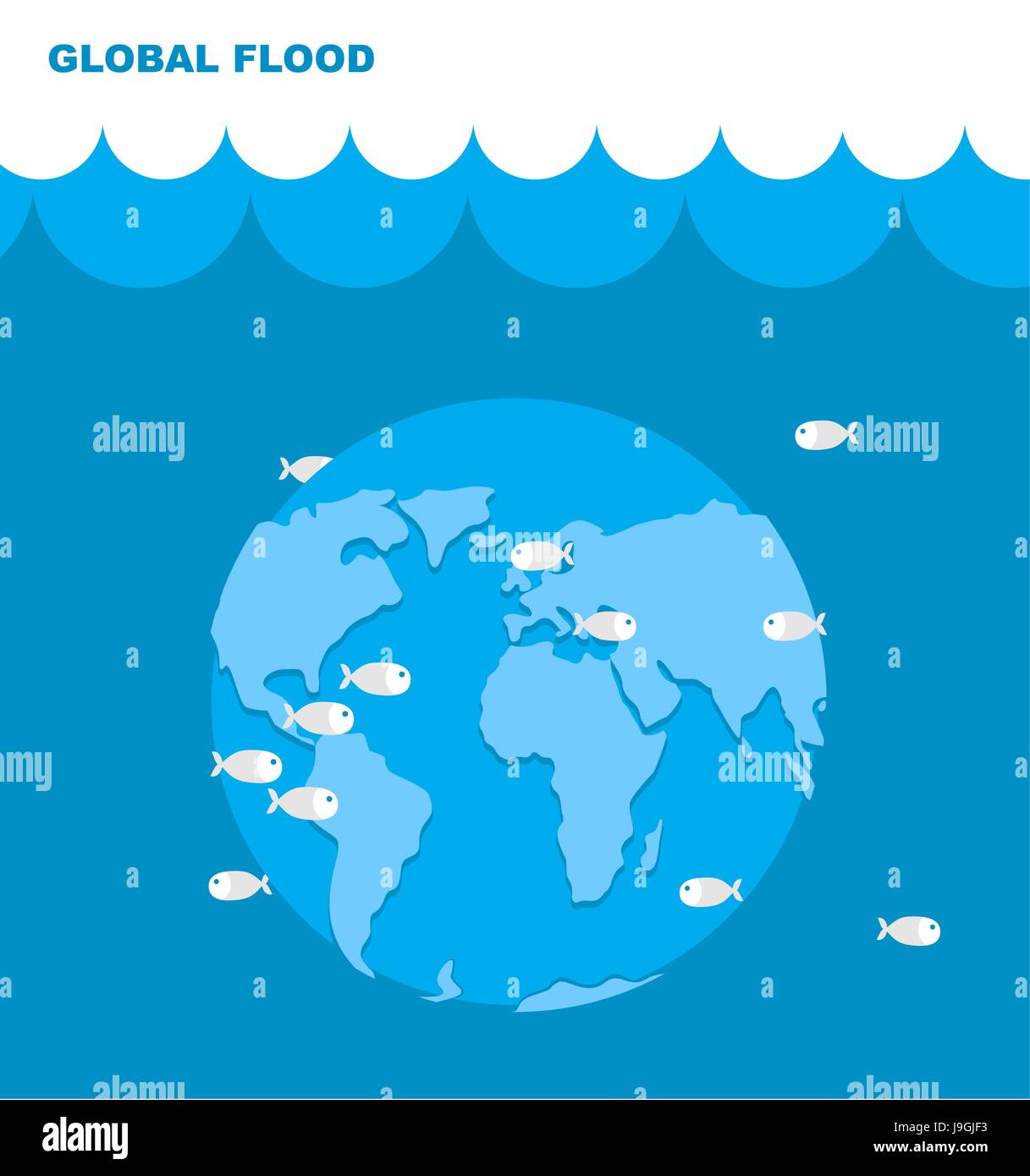 Flooding of planet Earth. World in water. Land under water. Ocean and ...