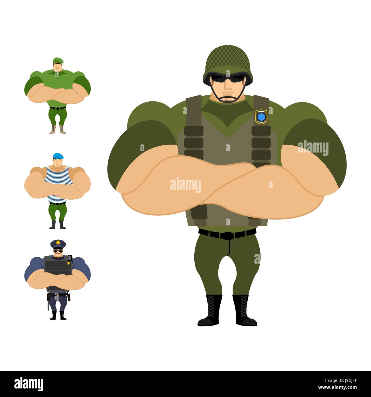 Soldiers. Set of strong military people of defenders of fatherland ...