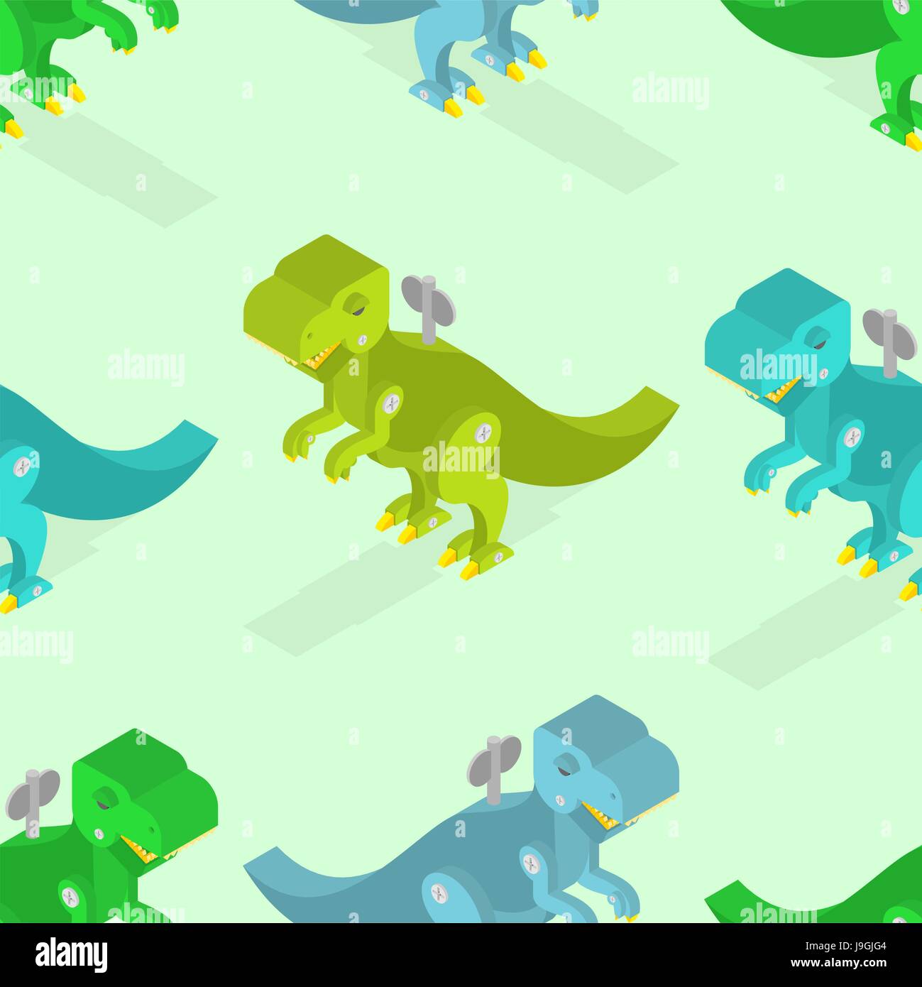 Toy dinosaur seamless pattern. Clockwork Tyrannosaurus Rex isometrics ...