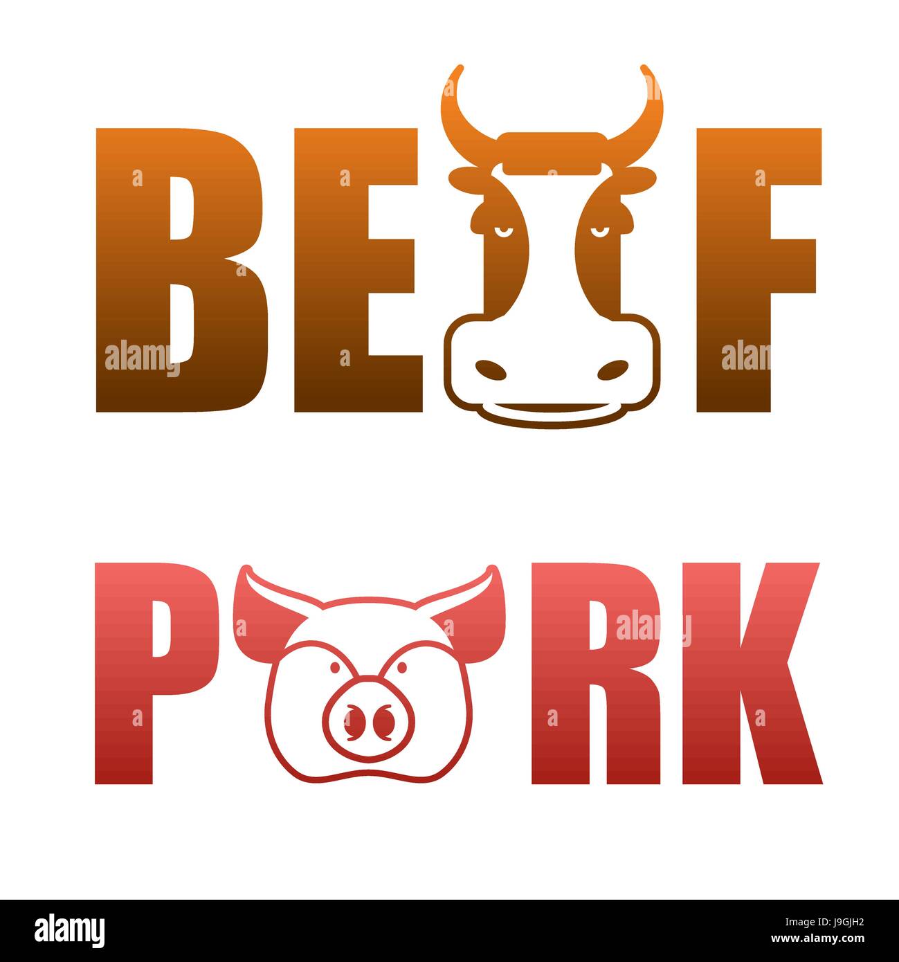 Pork and beef text logo. Cows and pigs. Typography Stock Vector Image ...