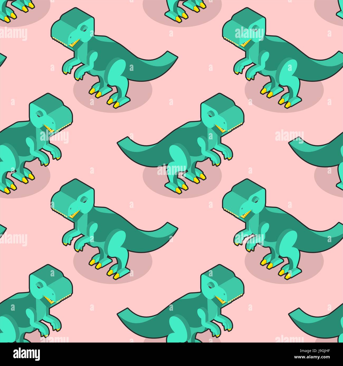 Tyrannosaurus isometric texture. Dinosaur seamless pattern. Prehistoric ...