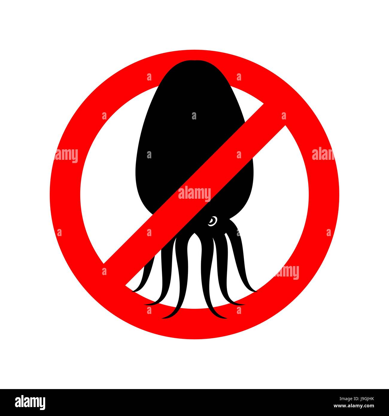 Stop squid. Prohibited octopus. Anhui Conch crossed out. Emblem against ...