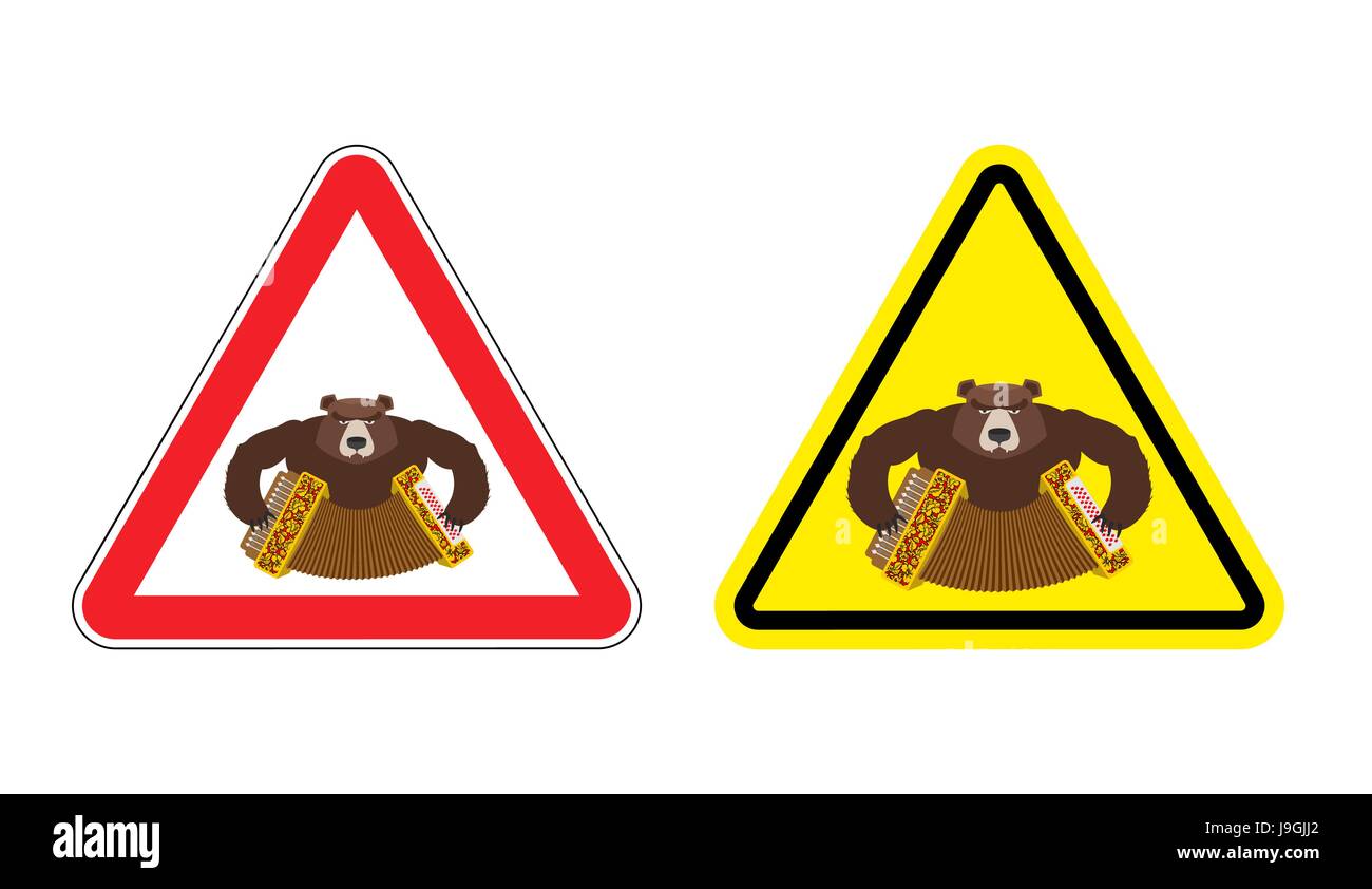 Warning sign drunk Russian tourist attention. Dangers yellow sign ...