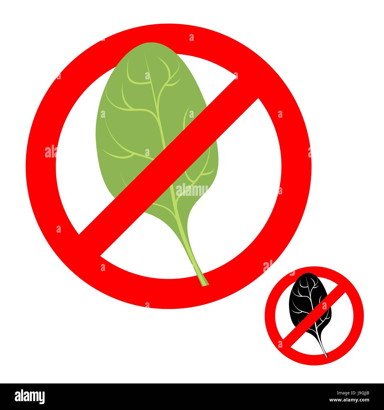 Stop ban spinach. Prohibited greens salad. Strikethrough green spinach ...