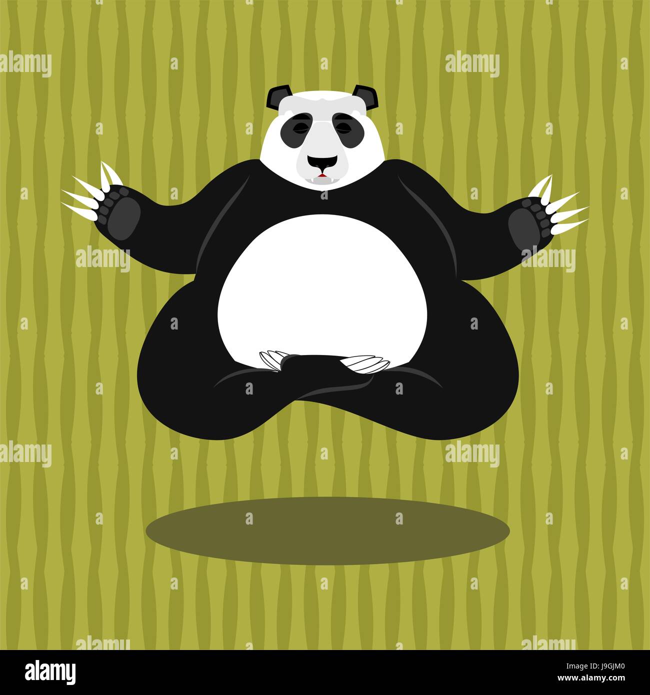 Panda Yoga. Chinese bear on background of bamboo. Status of nirvana and ...