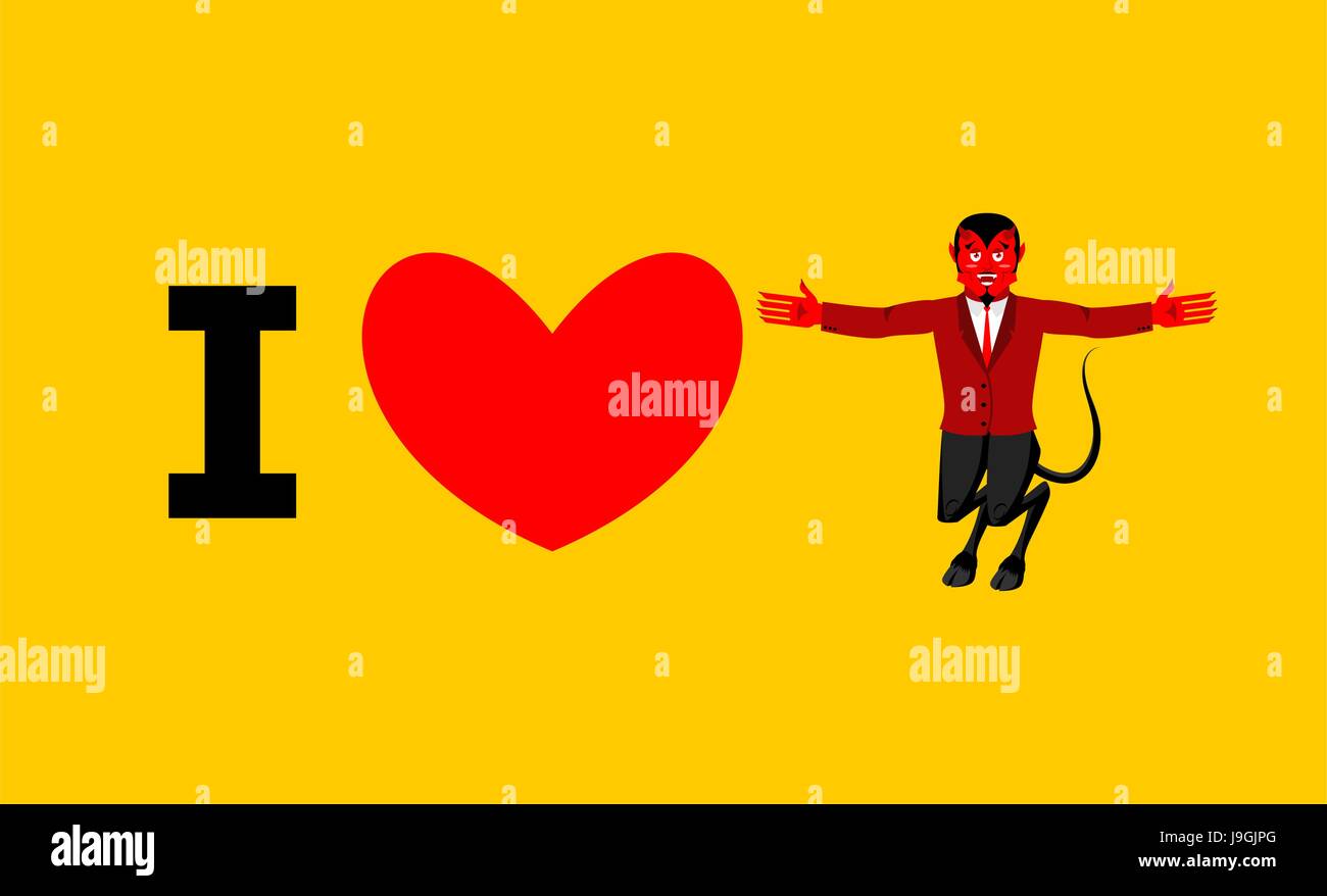 I love devil. Symbol of heart and demon with horns. Red Satan. Prince ...