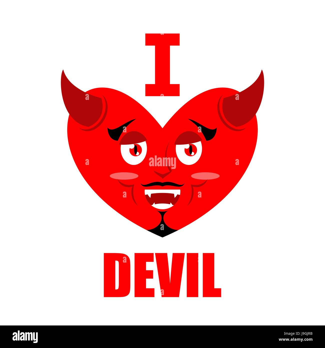 I love devil. Symbol of heart and demon with horns. Red Satan. Prince ...