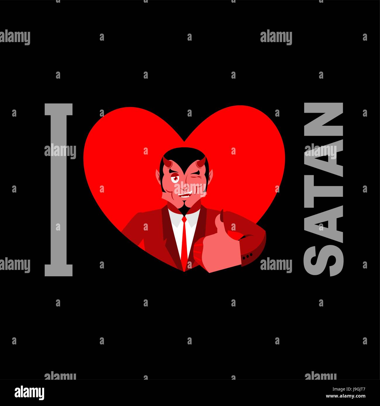I love Satan. Symbol of heart and devil with horns. Red Demon. Prince ...