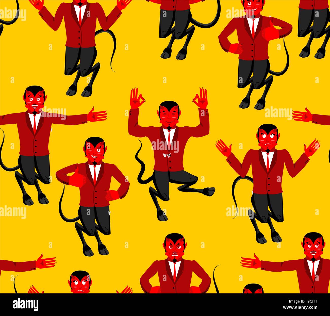 Red Devil seamless pattern. Demon with horns ornament. Figure of Satan ...