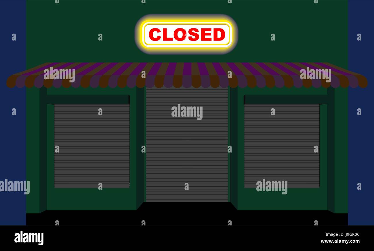 Convenience store. Shop at night. Plate is closed. Closed showcase role ...