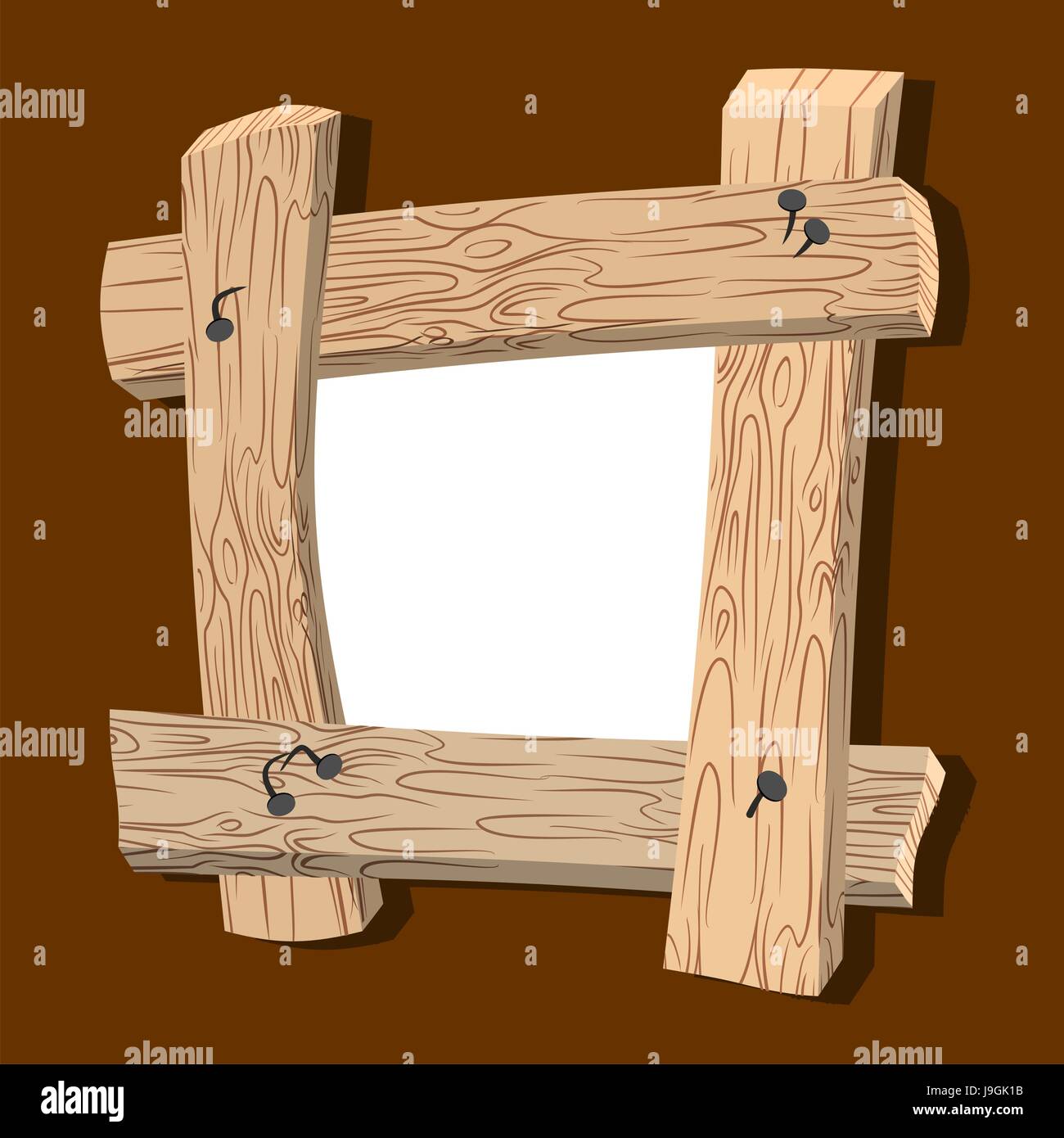 Frame is made of wood. Wooden boards and old nails. Vintage homemade ...