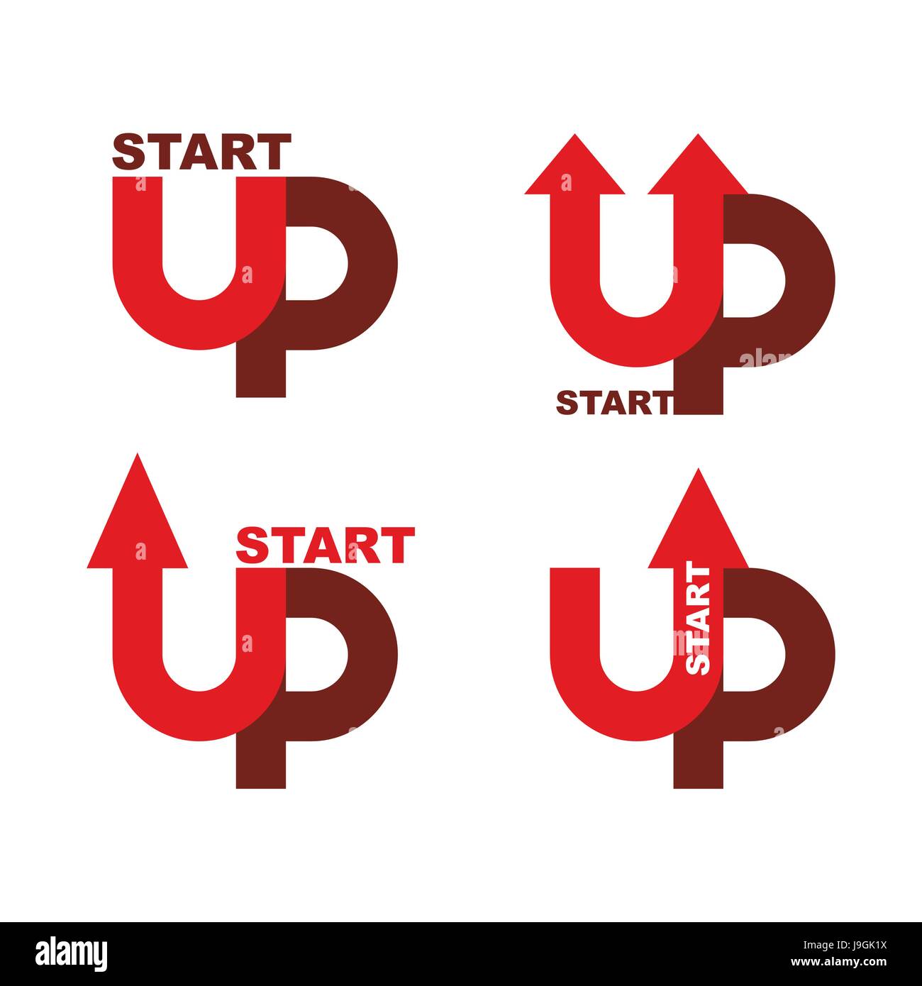 Startup logo. Character set for commencement of business. Red up arrow ...