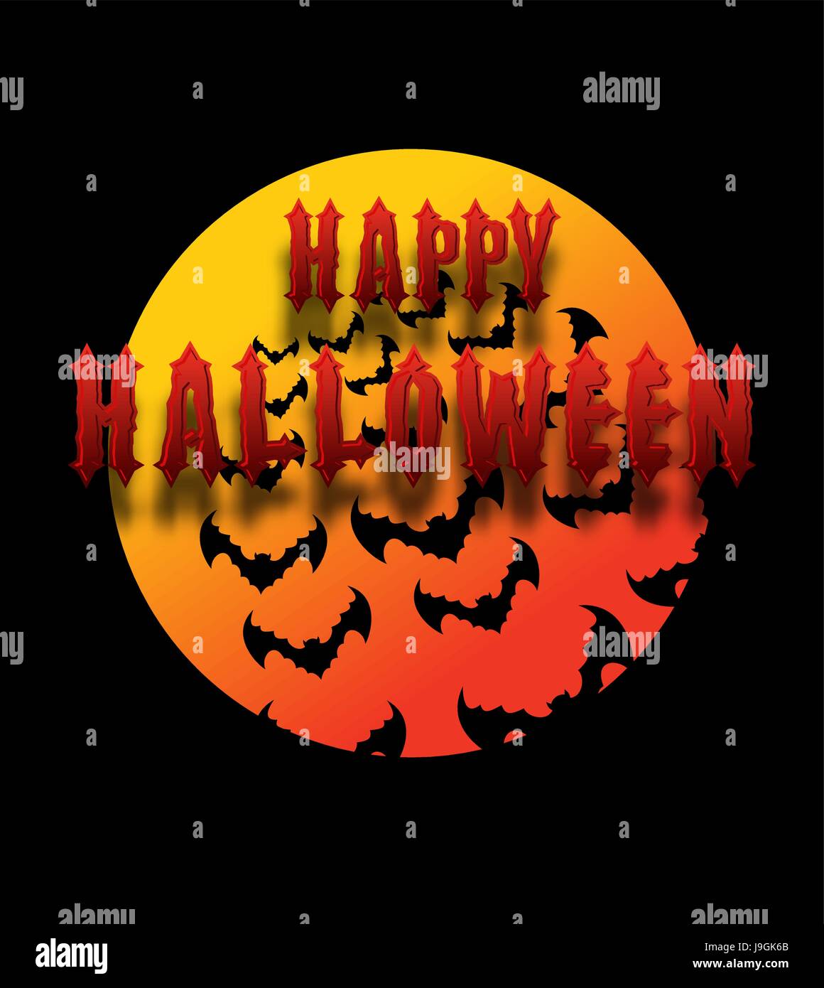 Halloween and moon. Bats fly at night. Emblem for an awful and terrible ...