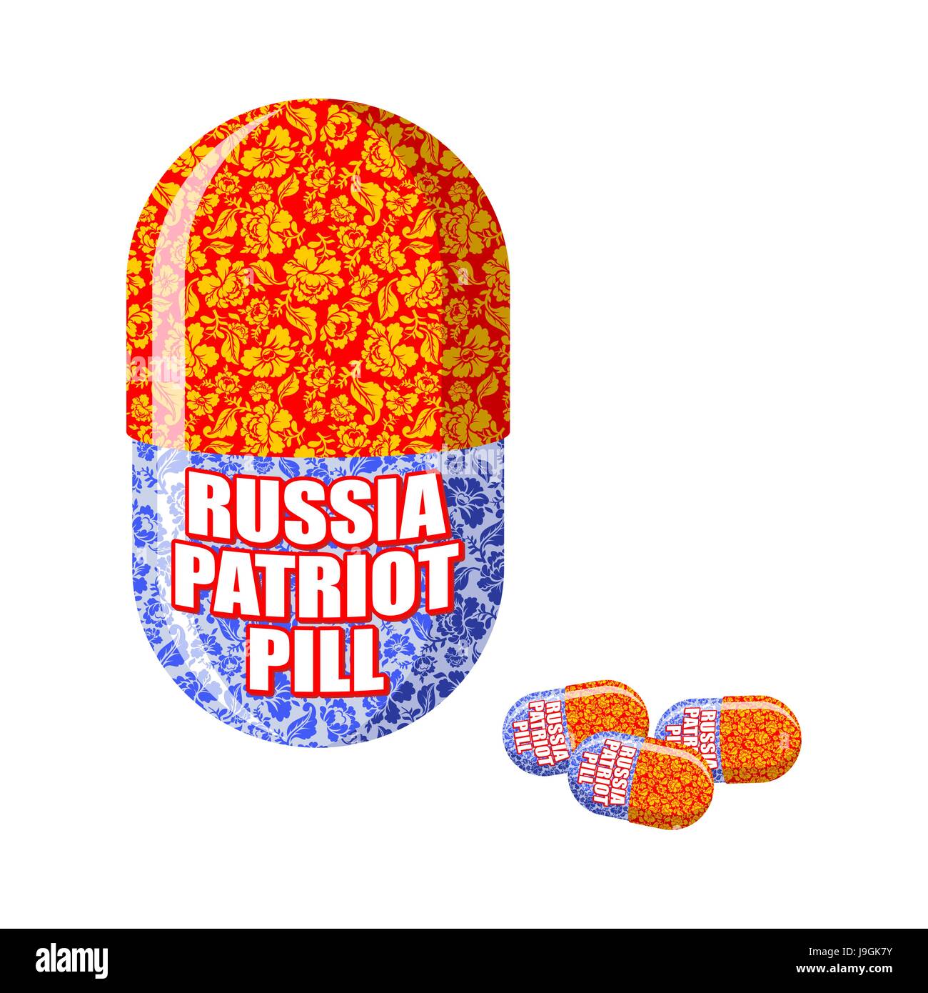 Russian patriotic pill. Capsule with national traditional ornament ...