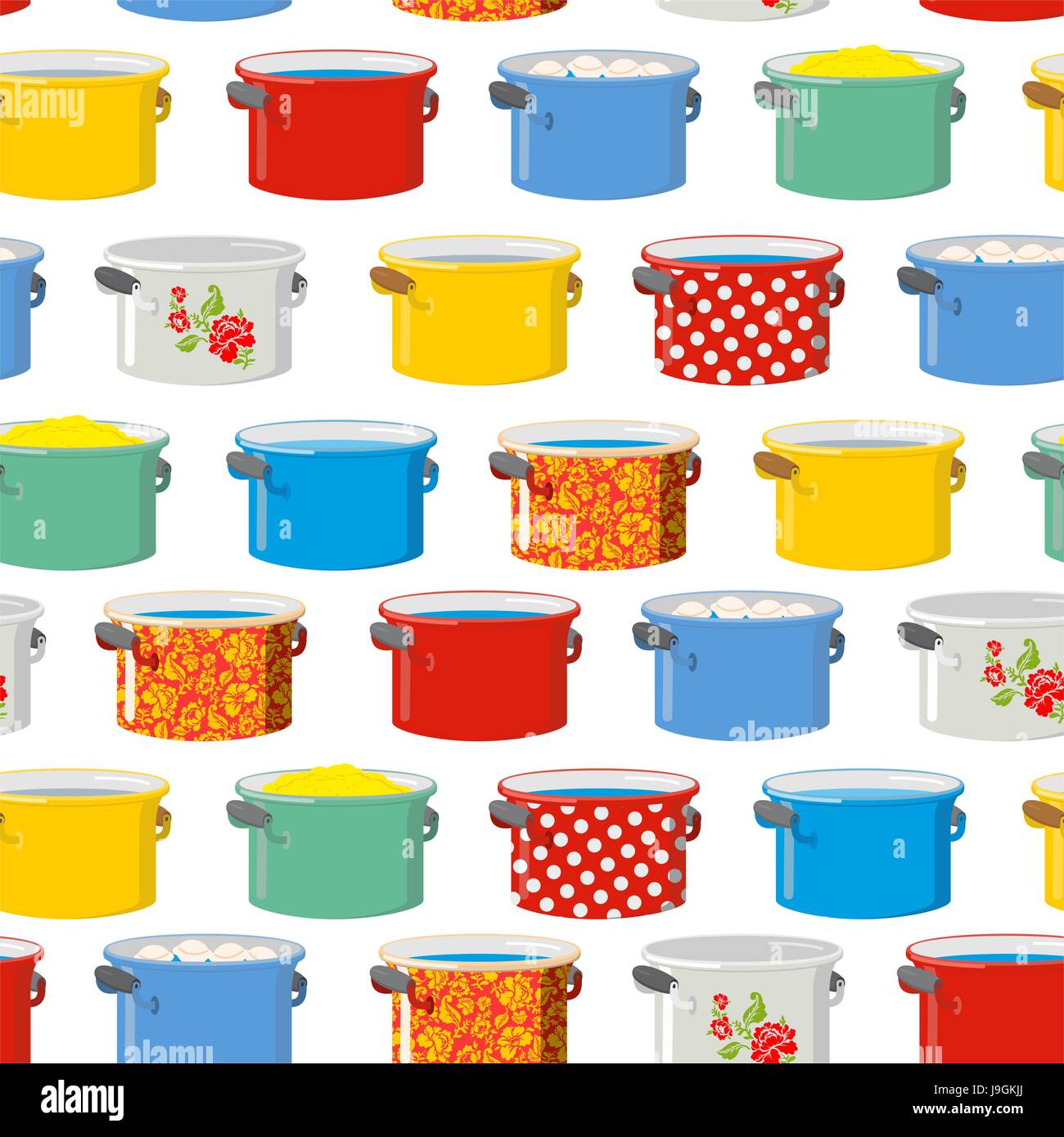 Colored pans. Seamless pattern for kitchen. Kitchen utensils texture ...