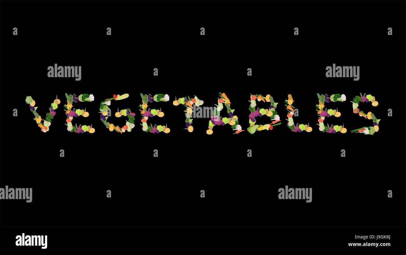 Vegetables lettering. Letters of potatoes and peppers. Cabbage and beet ...