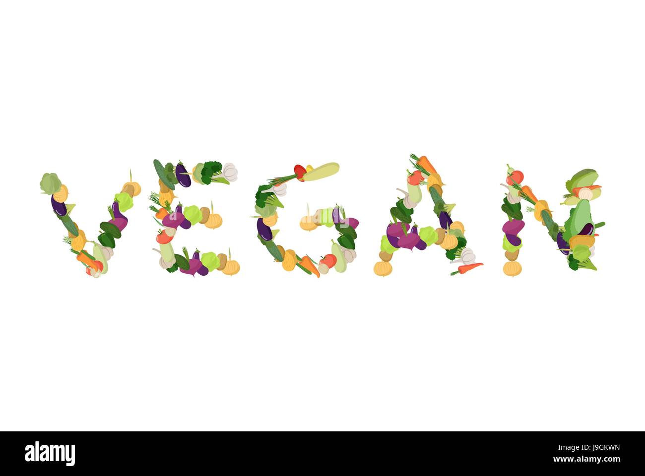 Vegan lettering. Letters of potatoes and peppers. Cabbage and beet ...