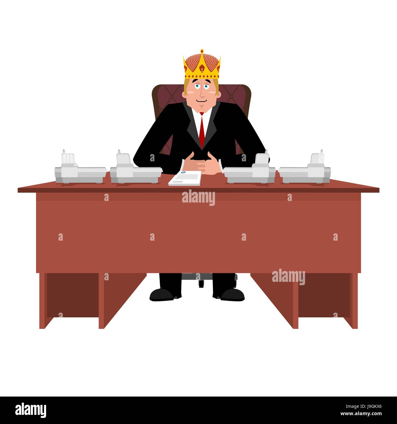 President in crown at desk. Modern King is businessman. Big Boss at ...