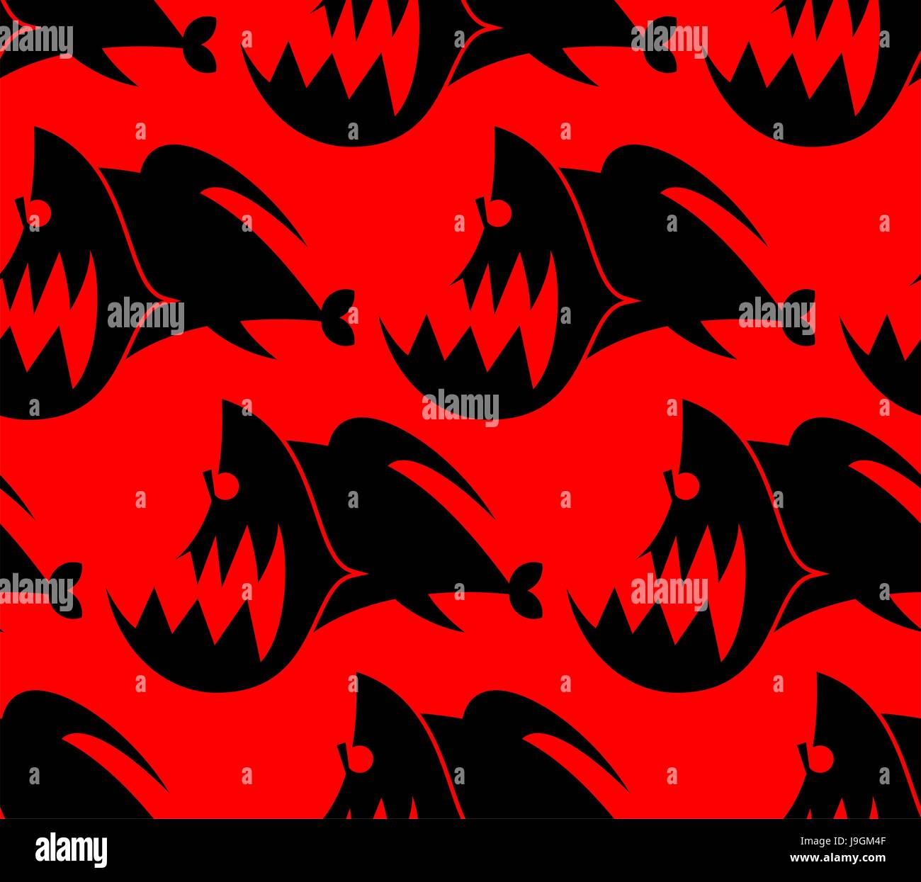 Piranha seamless pattern. Marine Predator fish Amazon texture. Toothy ...