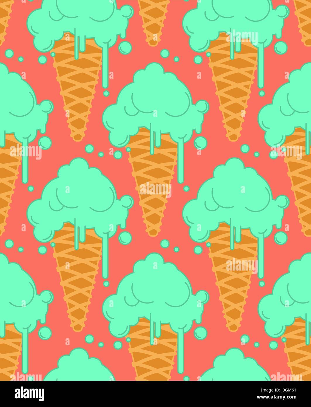 Pistachio Ice Cream In Waffle Cone Seamless Pattern Cold Dessert